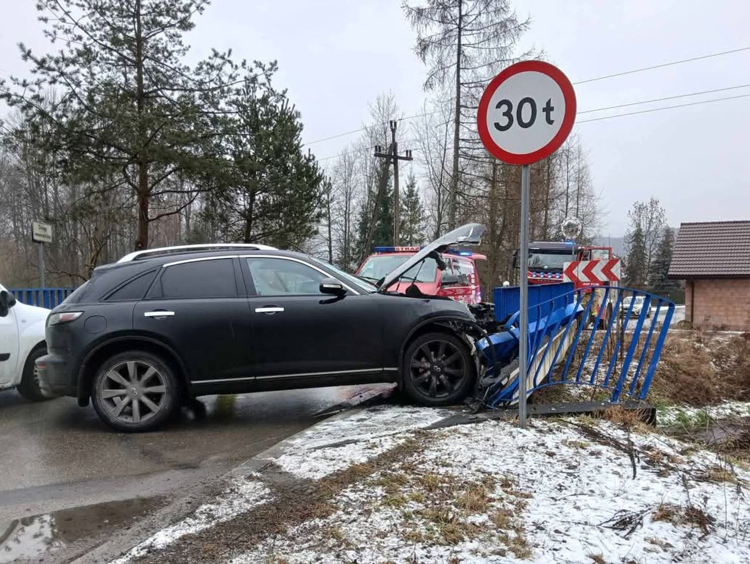 Groźny wypadek w Pcimiu. Samochód osobowy uderzył w barierki mostu [FOTO]