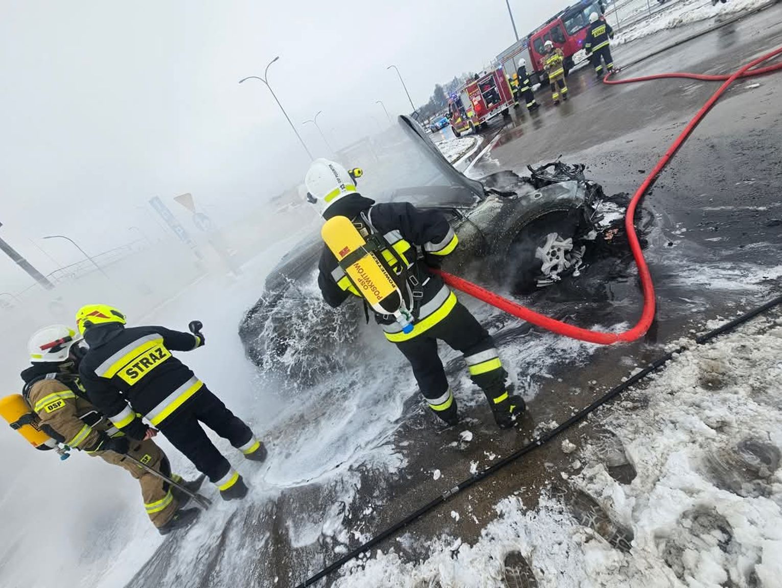 Pożar na S7 przy MOP Widoma. Samochód hybrydowy stanął w płomieniach ...