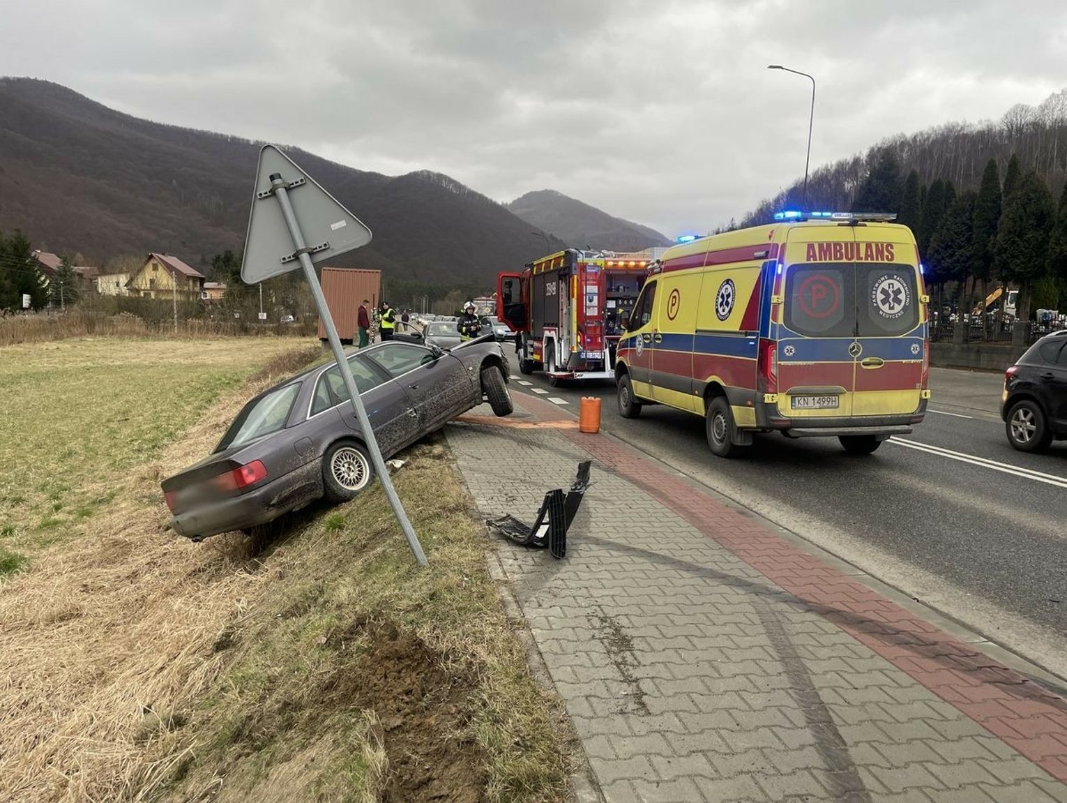 Samochód osobowy wypadł z drogi na terenie miejscowości Rytro [FOTO]